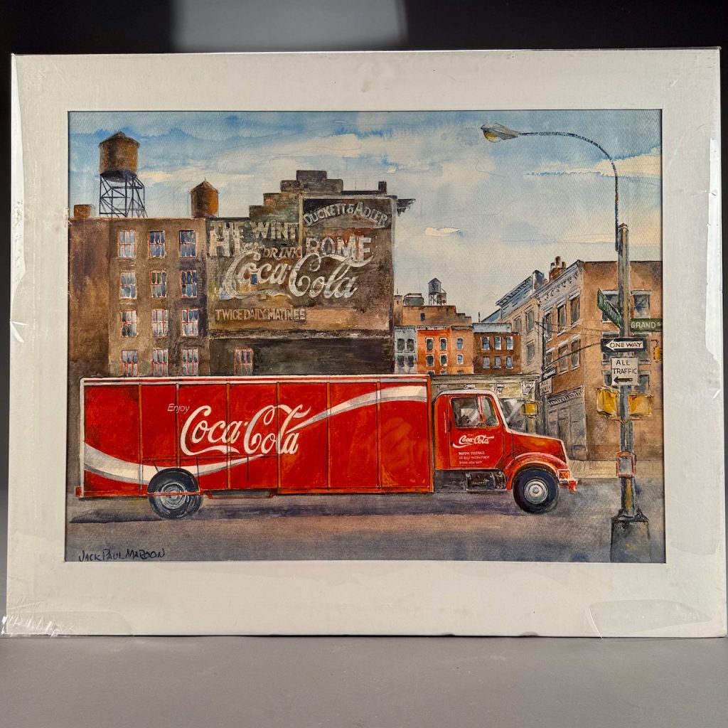 LOT 017 COCA-COLA TRUCK, NYC, WATERCOLOR, SIGNED. 19 X 25 SIGHT SIZE ...