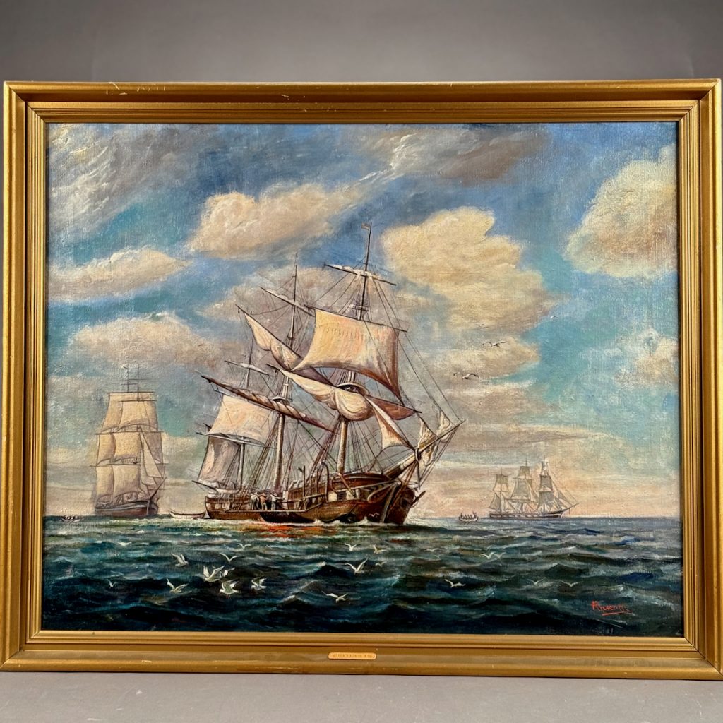 LOT 021 ADOLPH J. FREDERICK, WHALING SHIPS, OIL ON CANVAS, SIGNED LOWER ...