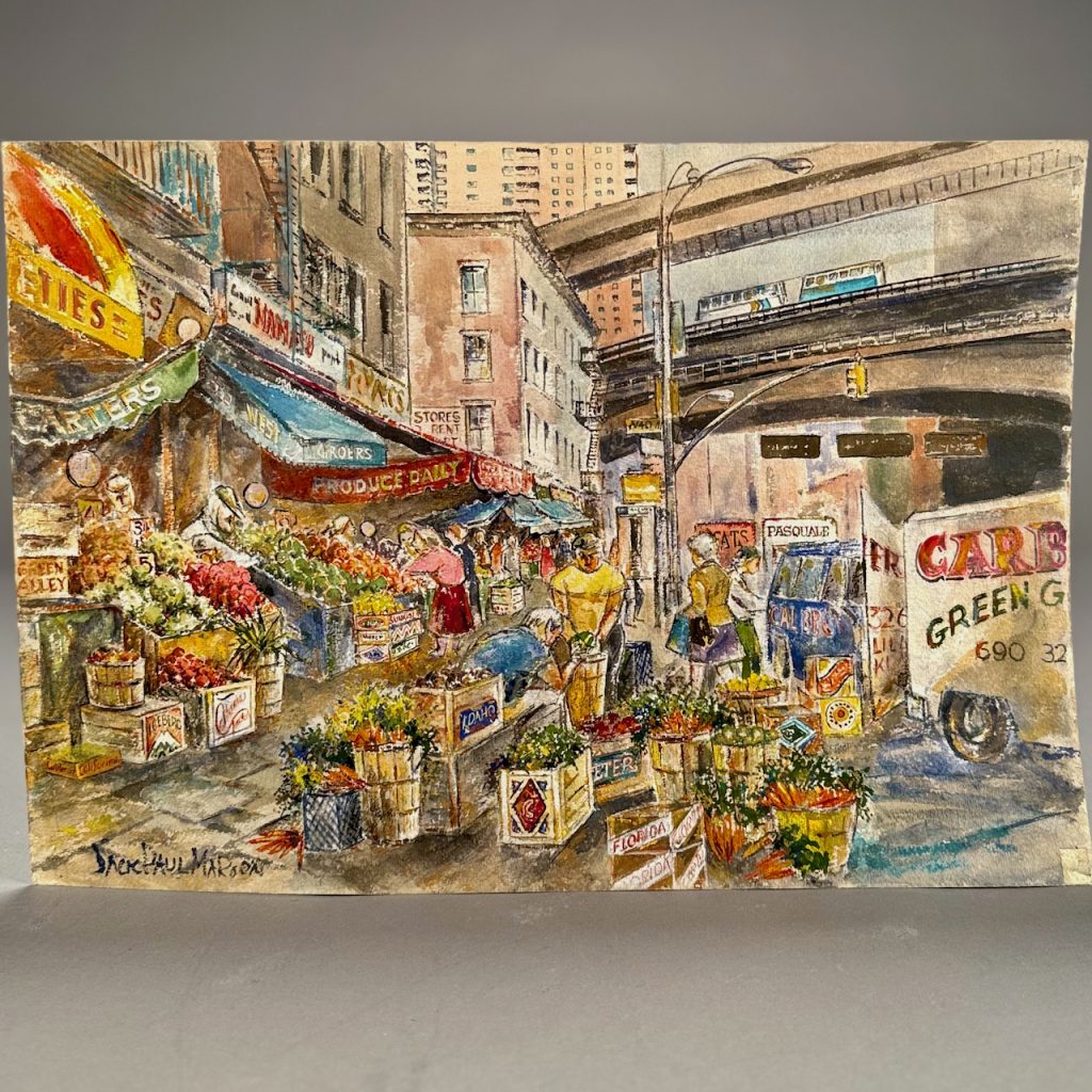 LOT 040 “9TH AVE & W 40TH ST”, WATERCOLOR, SIGNED, UNFRAMED. 14 X 20